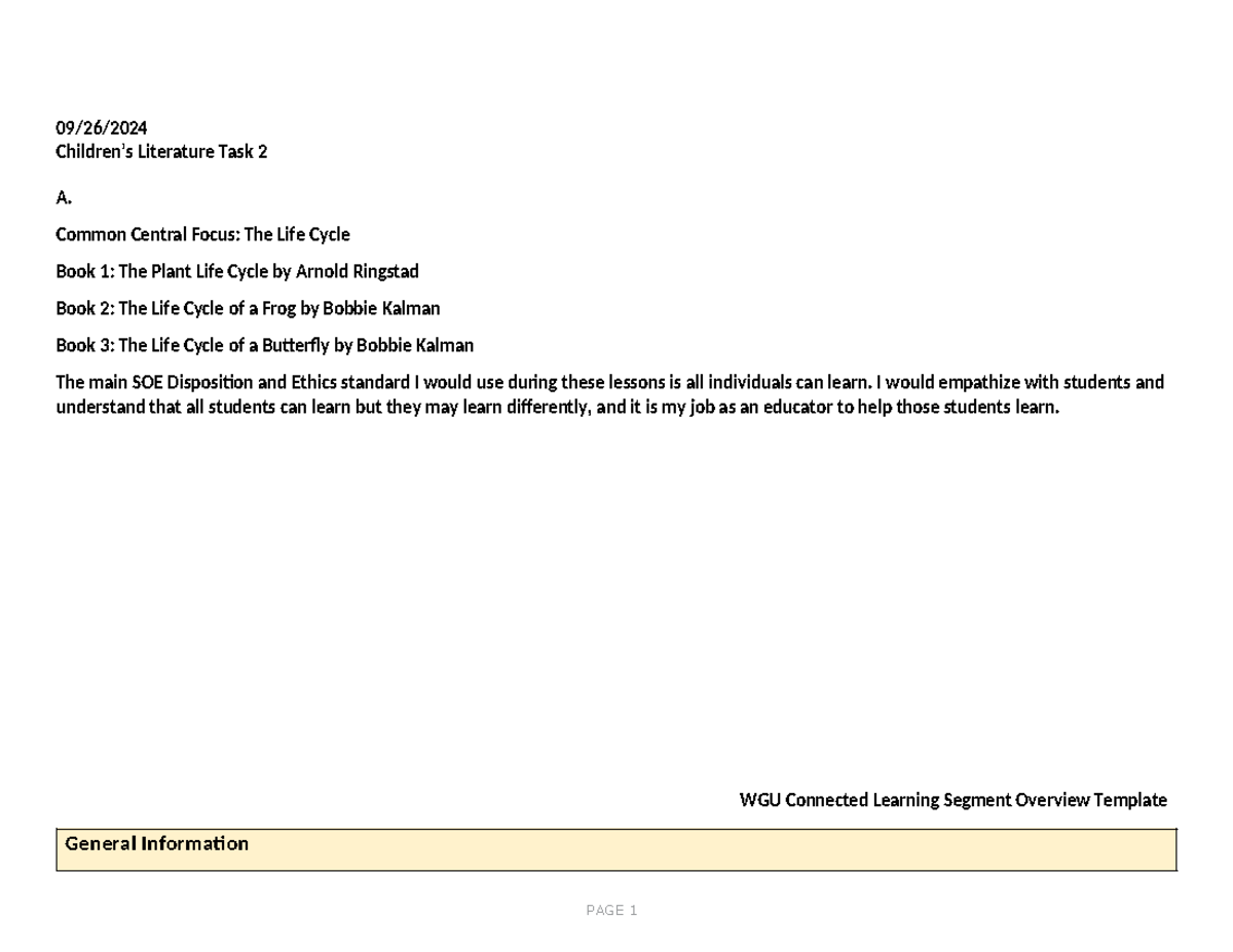 Children's Literature Task 2 - 09/26/ Children’s Literature Task 2 A ...