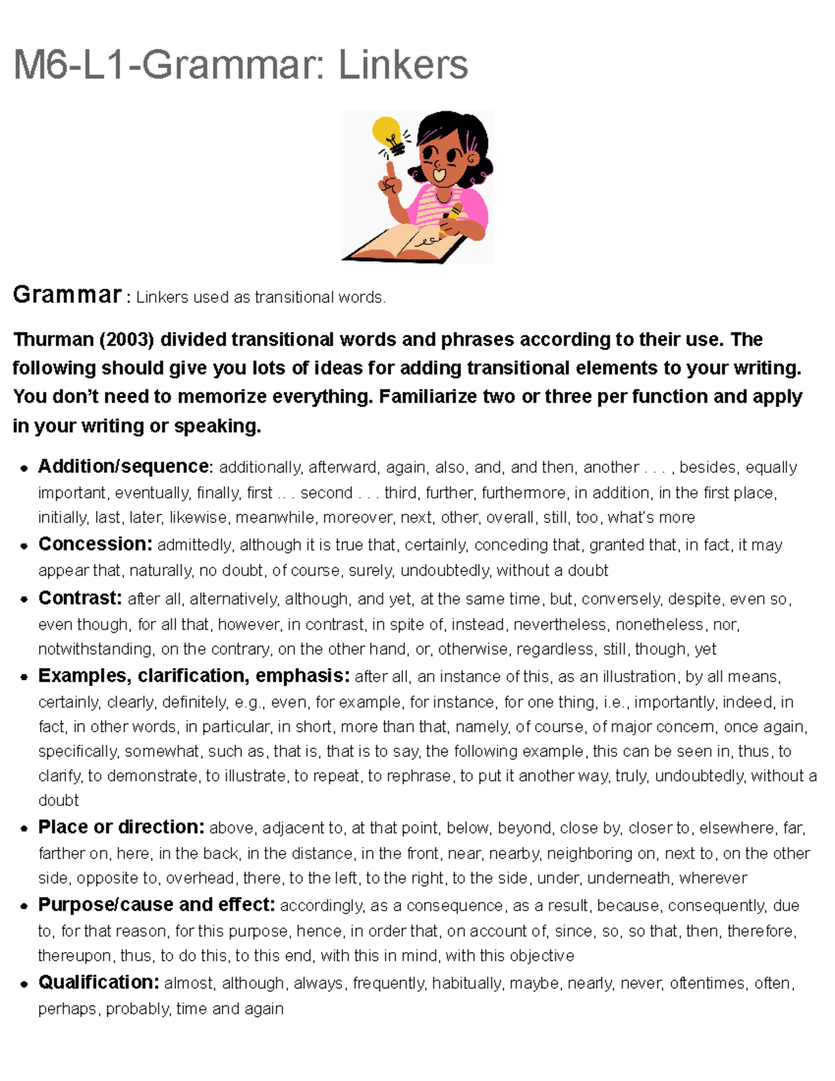 Purposive com - notes - M6-L1-Grammar: Linkers Grammar : Linkers used ...