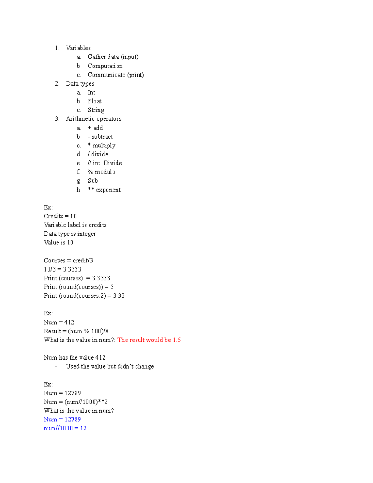 Ds 2000 Variables And Arithmetic Operators Variables A Gather Data Input B Computation C