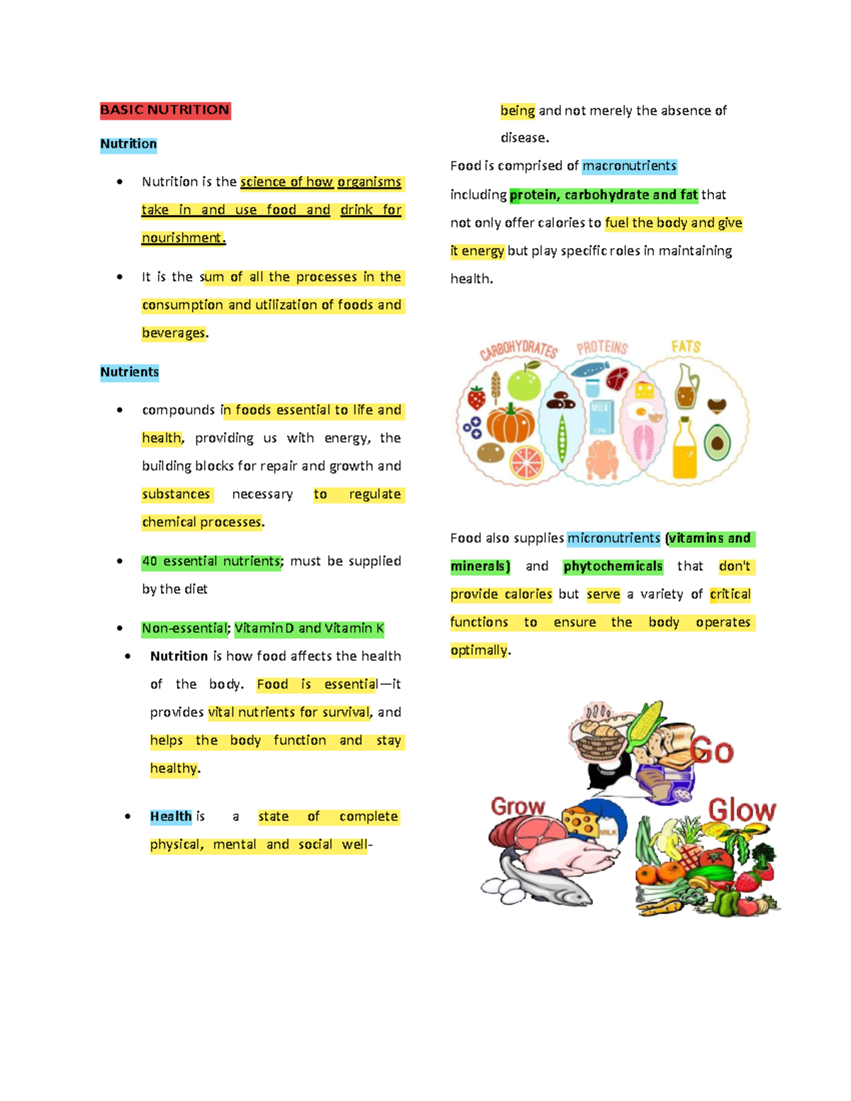 Culinary Nutrition - BASIC NUTRITION Nutrition - Nutrition is the ...