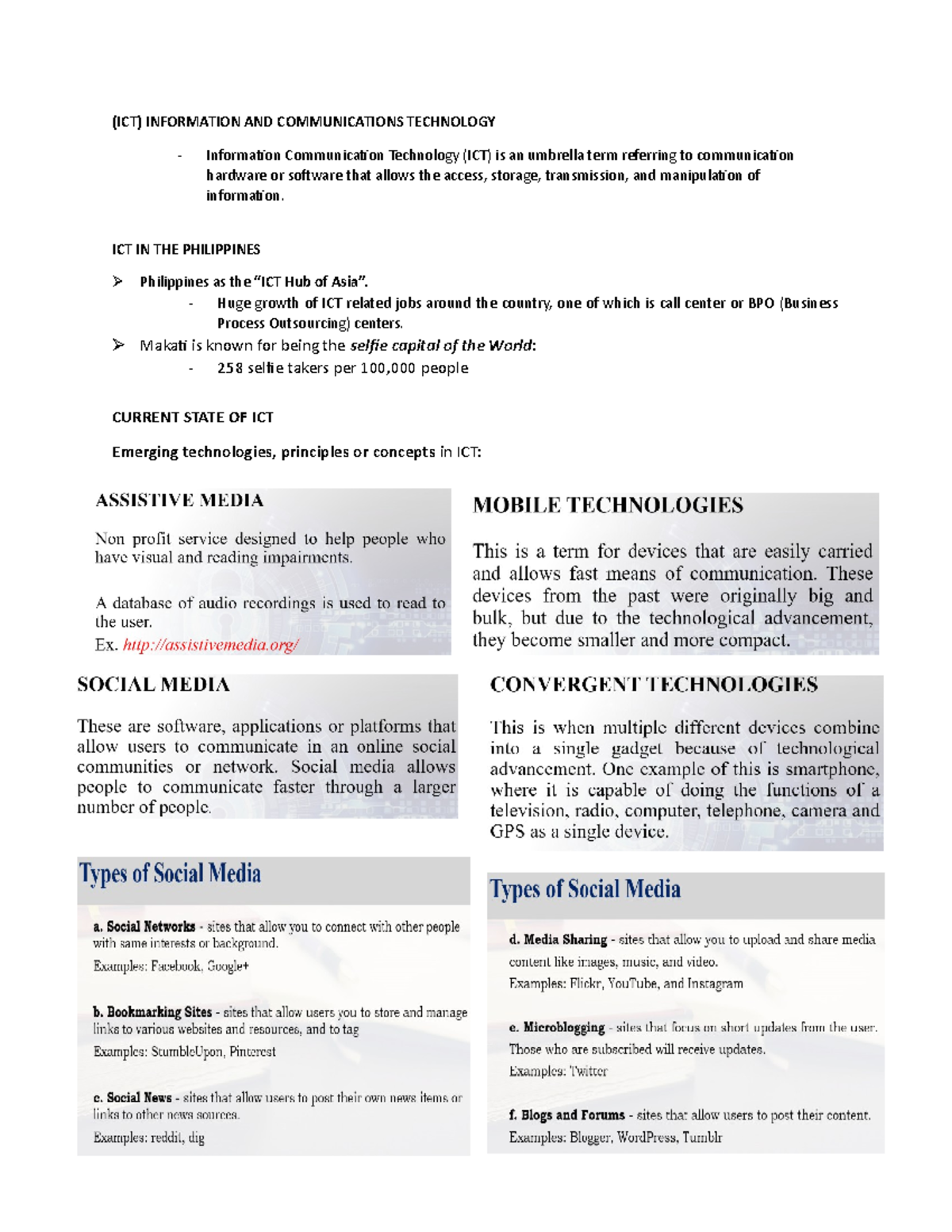 E-tech Reviewer 1-7 - (ICT) INFORMATION AND COMMUNICATIONS TECHNOLOGY ...