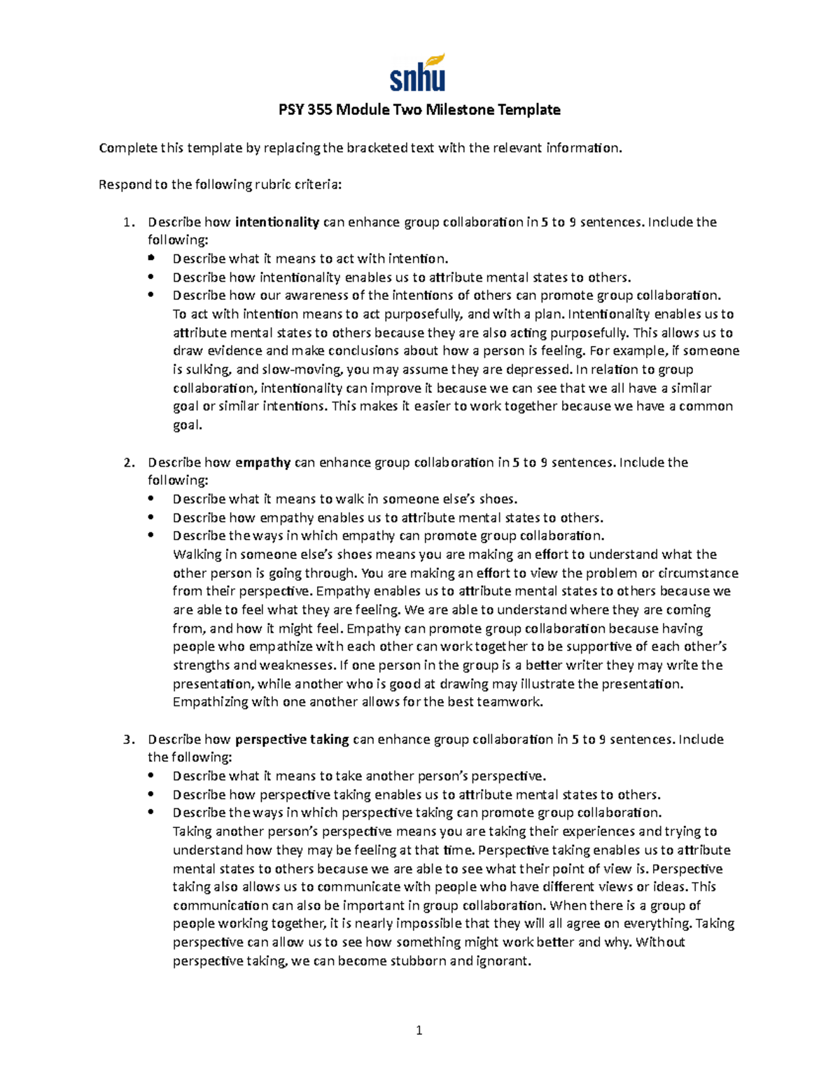 PSY 355 Module Two Milestone - Respond to the following rubric criteria ...