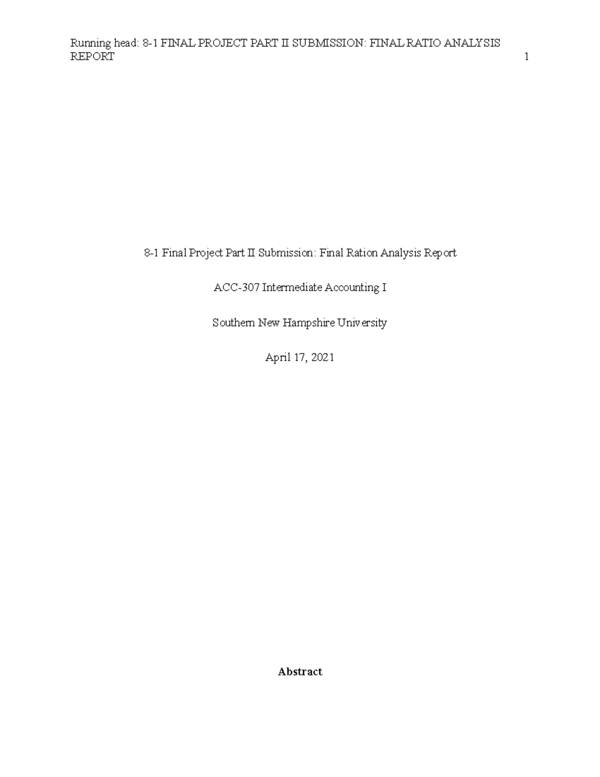 8-1 Final Project II - Grade: A - Running head: 8-1 FINAL PROJECT PART II SUBMISSION: FINAL ...