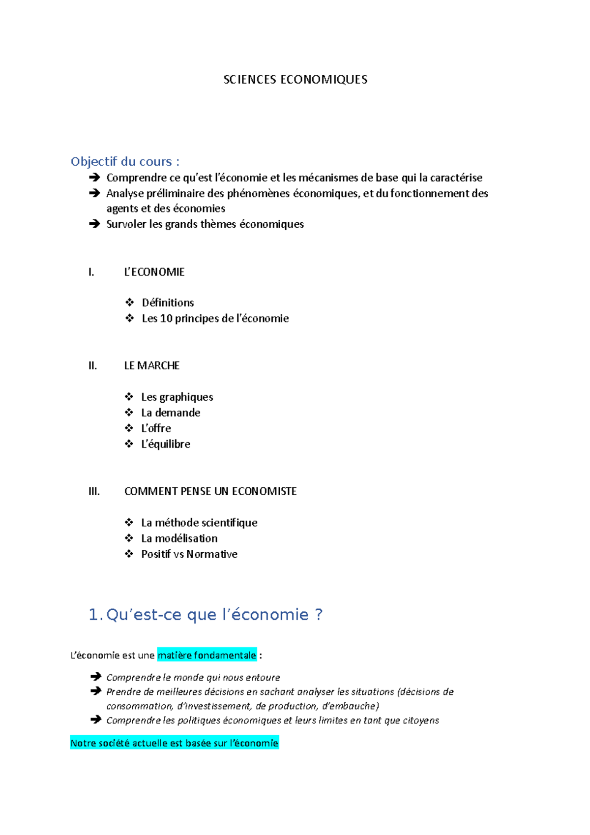 Chapitre 1 Qu'est-ce que l'économie - SCIENCES ECONOMIQUES Objectif du ...
