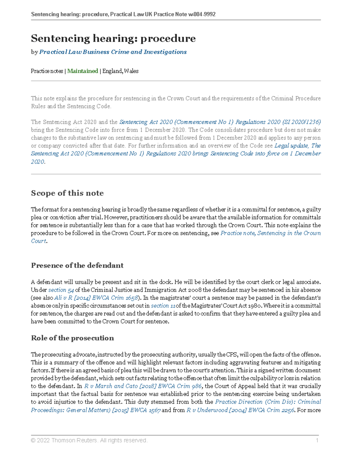 Sentencing hearing procedure - note from Practical Law 31 - Sentencing ...