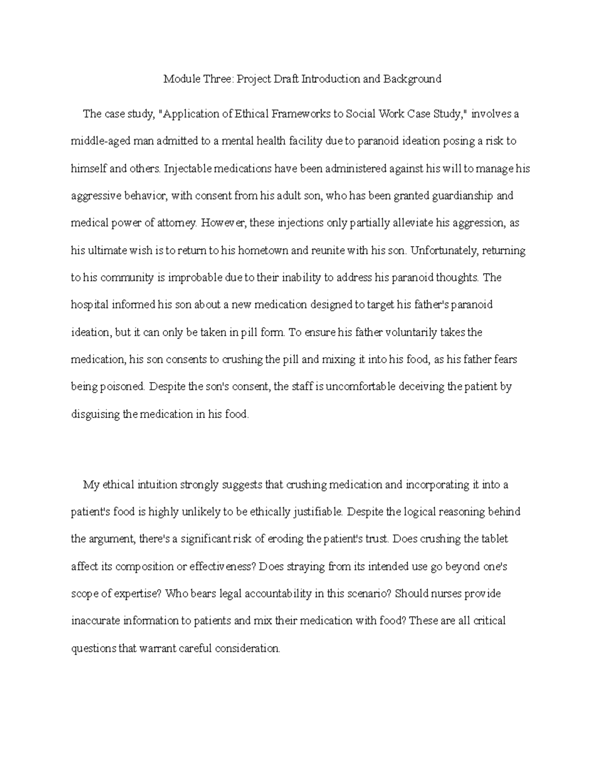 Project 3 PHL 260 guideline and rubric - Module Three: Project Draft Introduction and Background ...