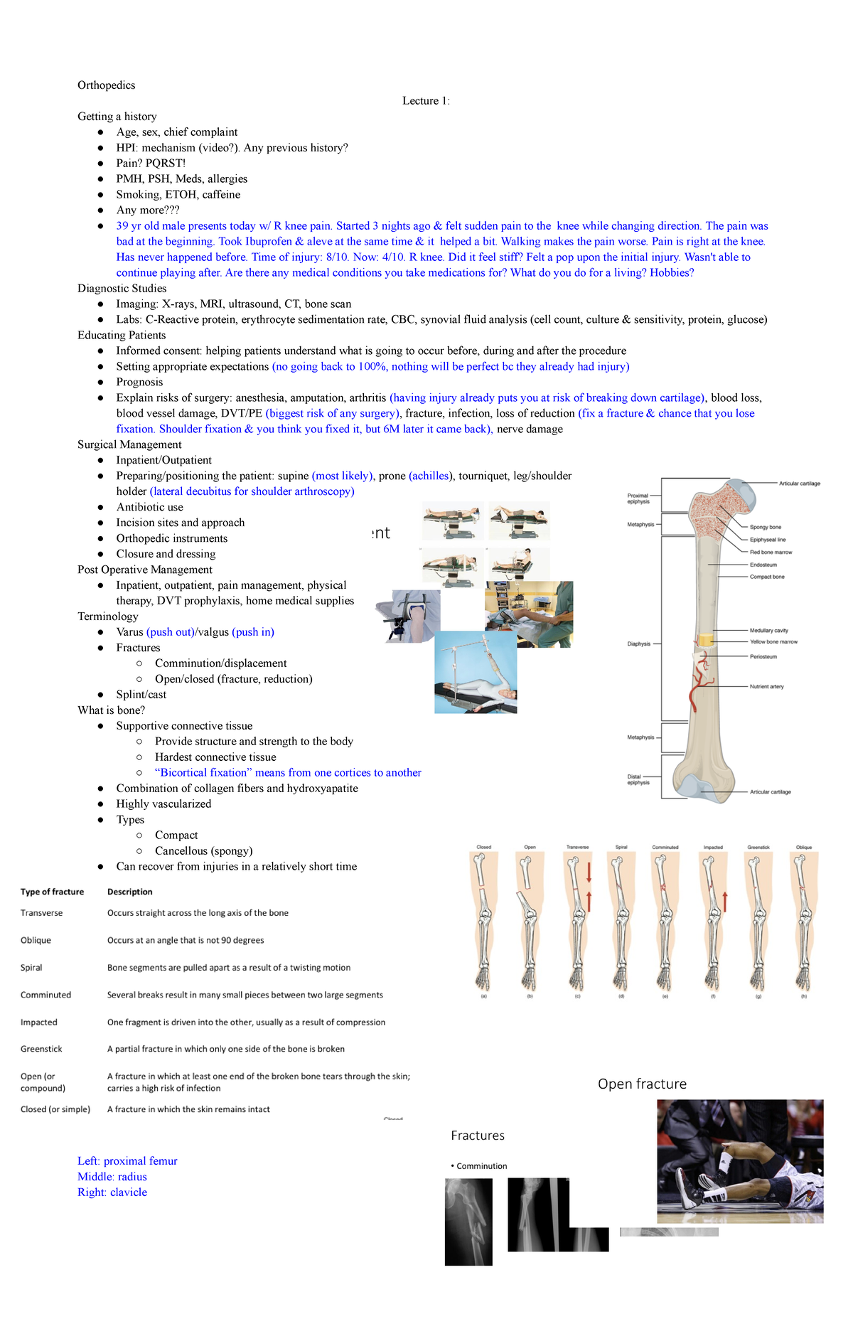 Orthopedics Final Review - Orthopedics Lecture 1: Getting a history Age ...