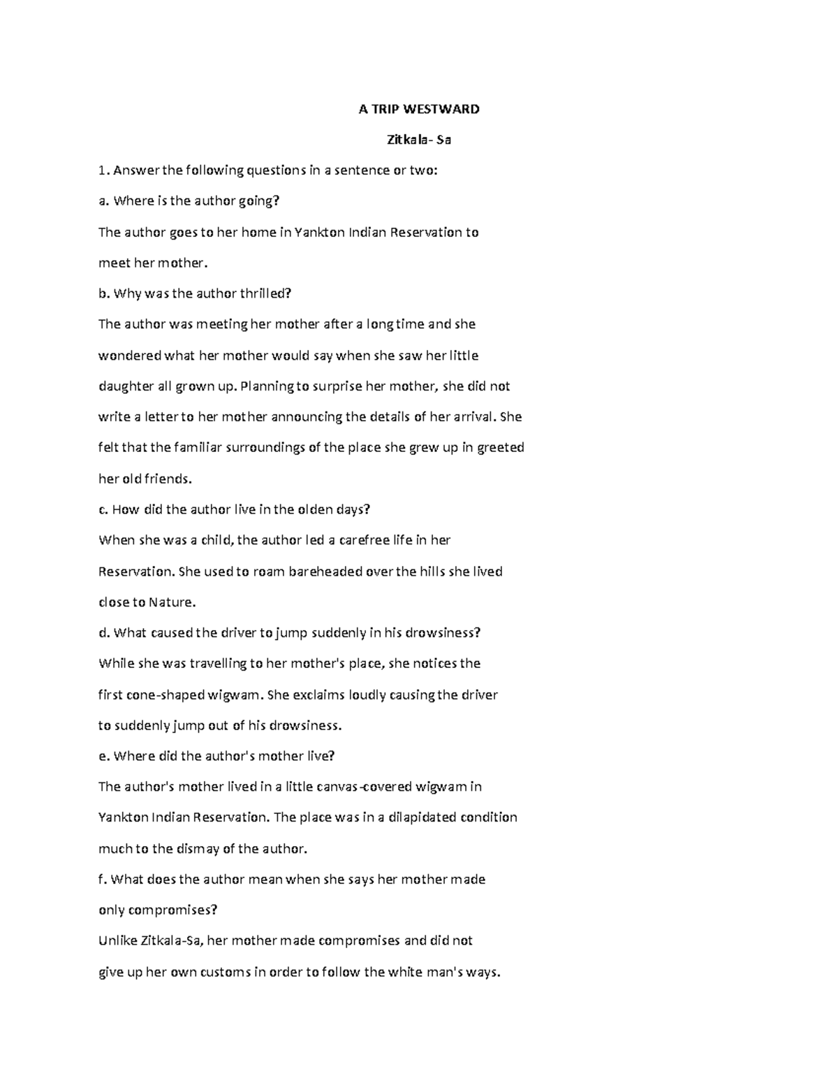 1 Issues Answers A TRIP Westward A TRIP WESTWARD Zitkala Sa Answer