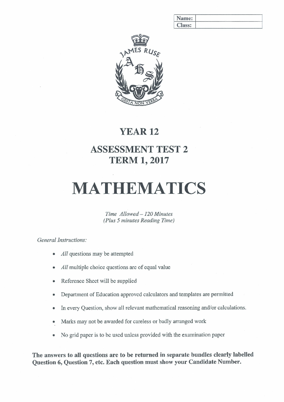 2017 Yr 12 2017 mathematics 2u exam - ACC645 - Studocu