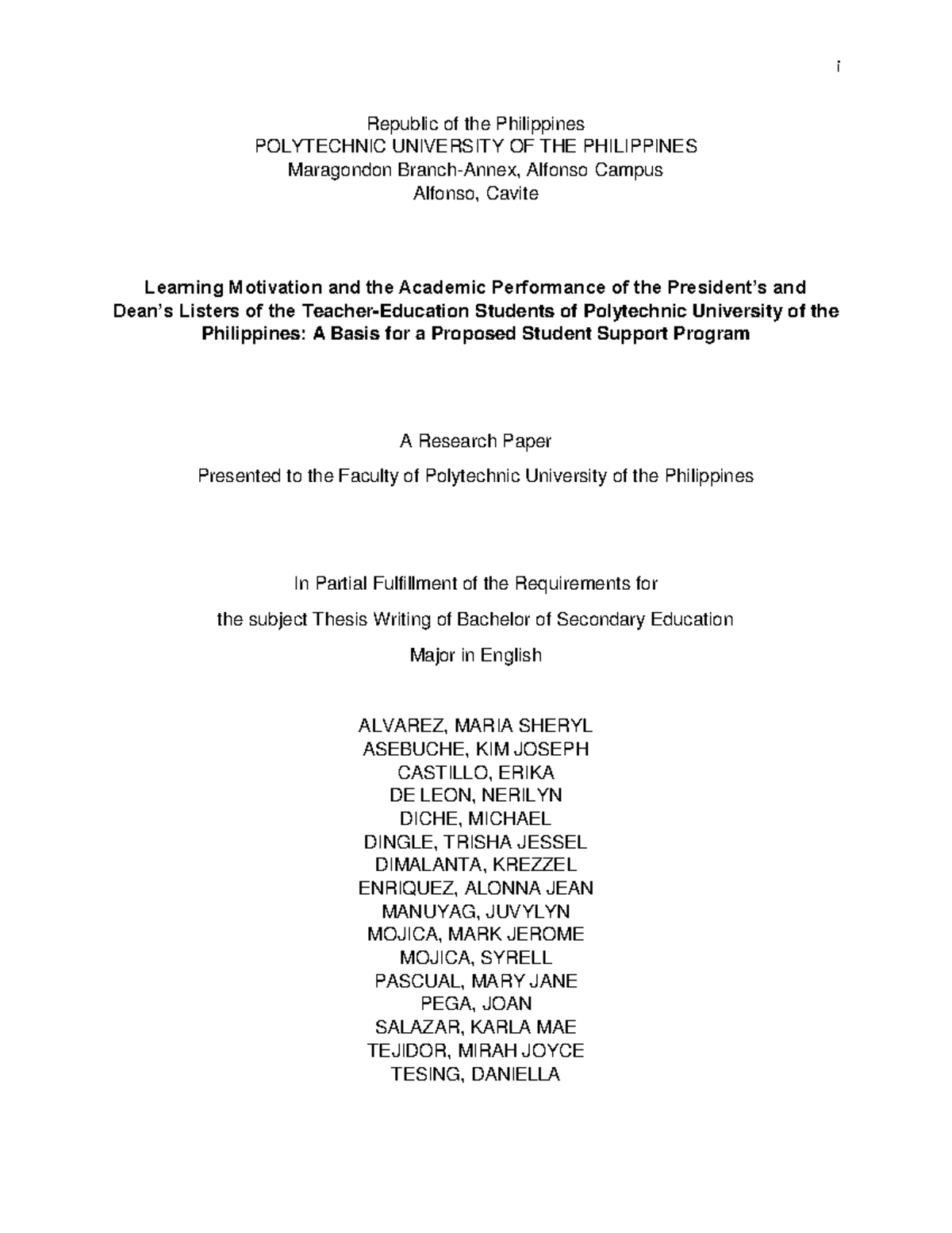 Final Paper - Learning Motivation and the Academic Performance - i ...