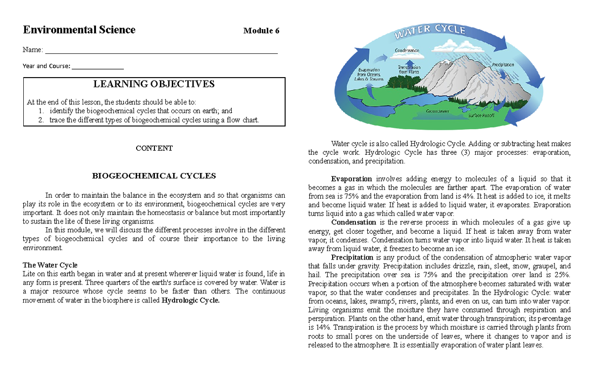 Environmental Science Module 6 - identify the biogeochemical cycles ...