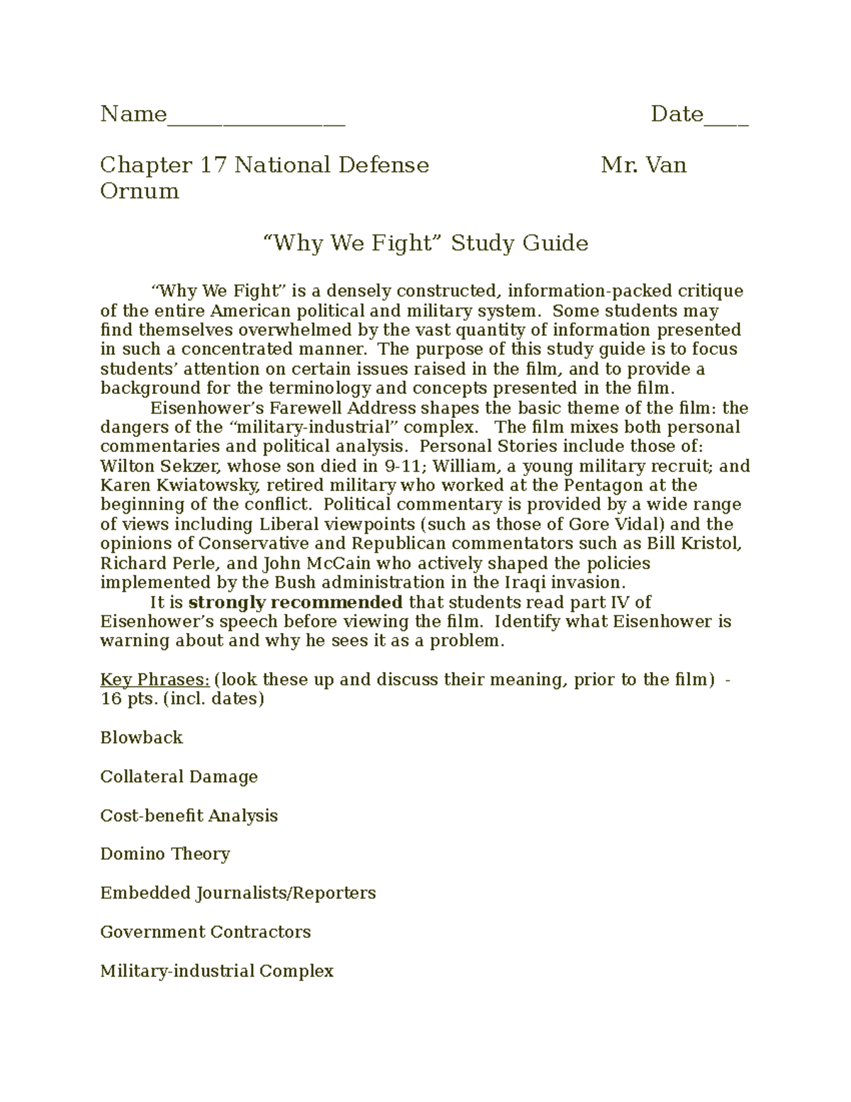 Why We Fight Discussion Questions-2 - Name________________ Date ...