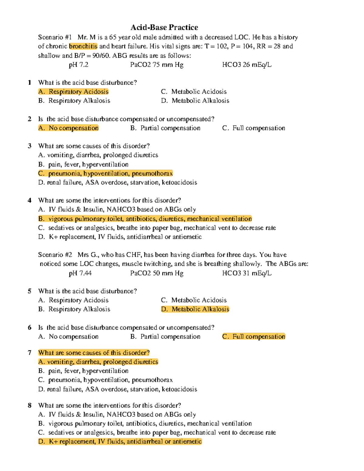 ABG Activity Worksheet - Acid-Base Practice Scenario #1 Mr. M is a 65 ...
