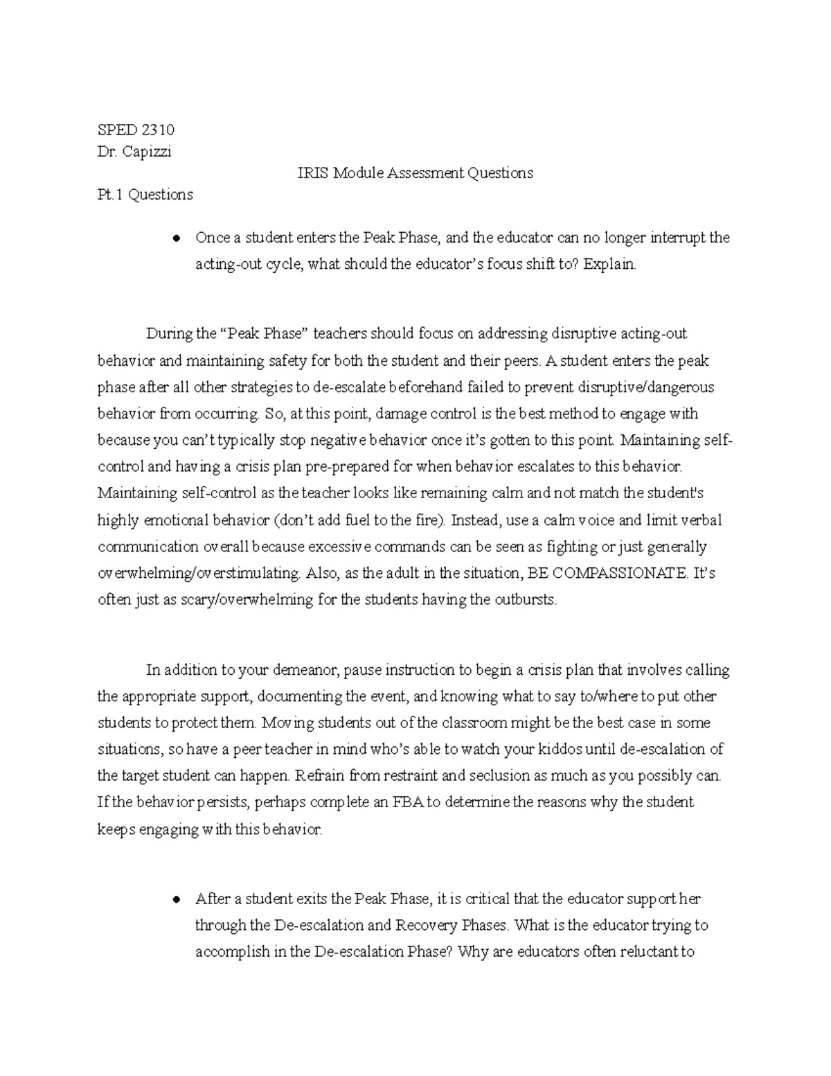 IRIS Module Pt.1 &2 - SPED 2310 Dr. Capizzi IRIS Module Assessment ...