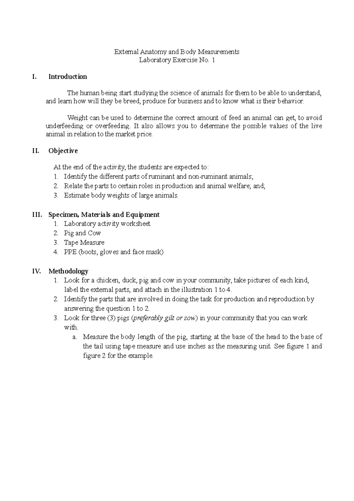 Lab1 - Lectures - External Anatomy and Body Measurements Laboratory ...