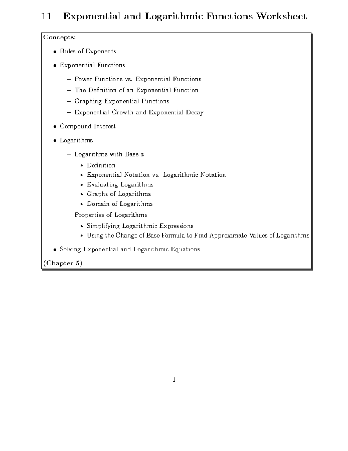 10 exponential worksheet solution - 11 Exponential and Logarithmic Functions Worksheet Concepts ...
