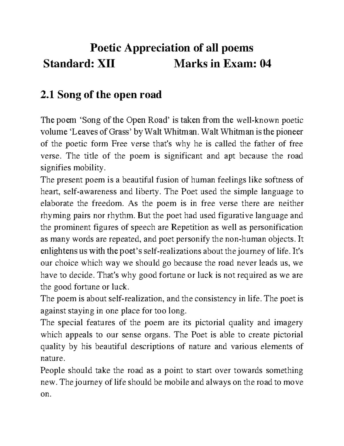 Poetic Appreciation of all poems - Poetic Appreciation of all poems ...