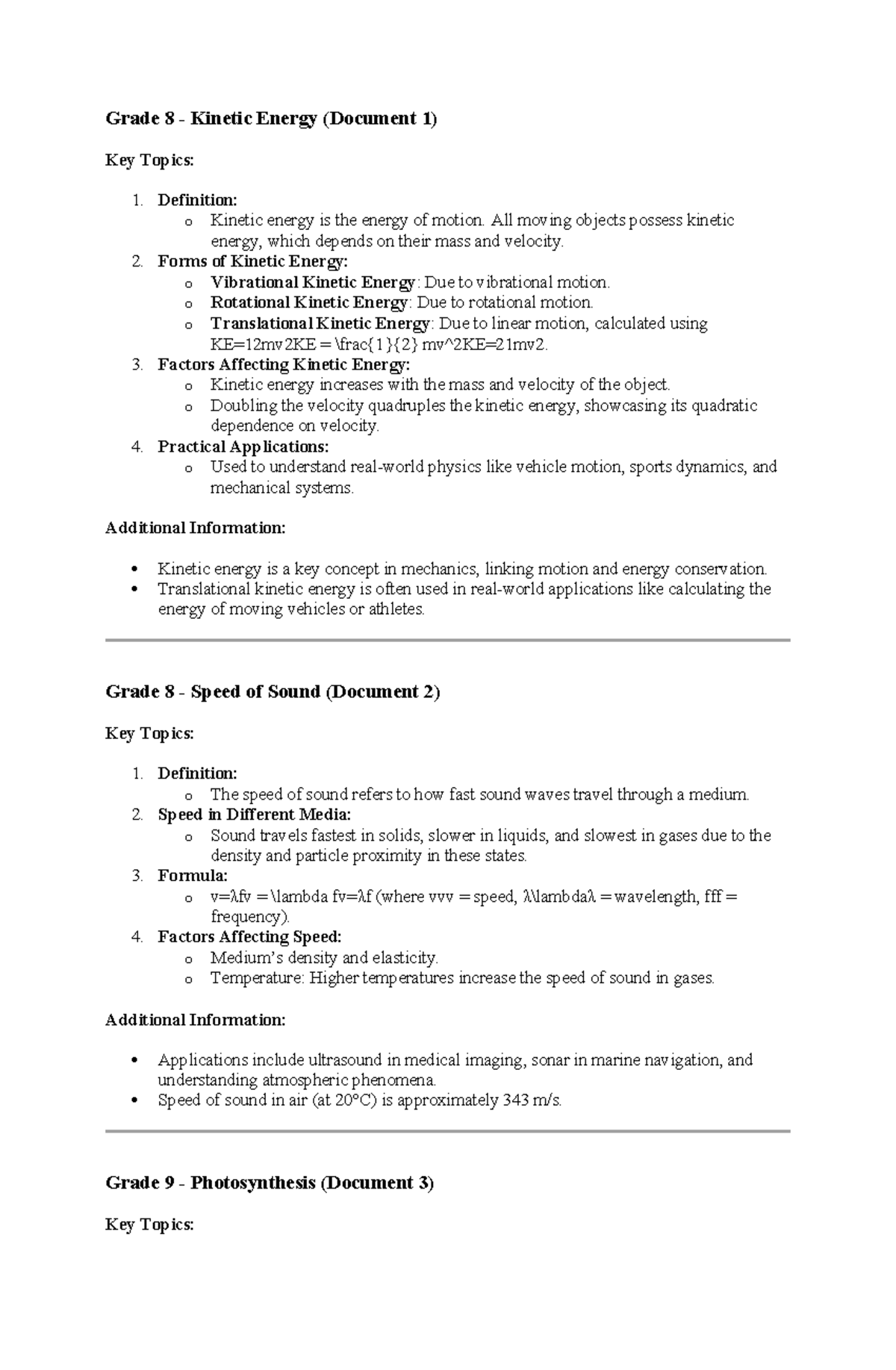 Science quiz bowl reviewer - Grade 8 - Kinetic Energy (Document 1) Key ...
