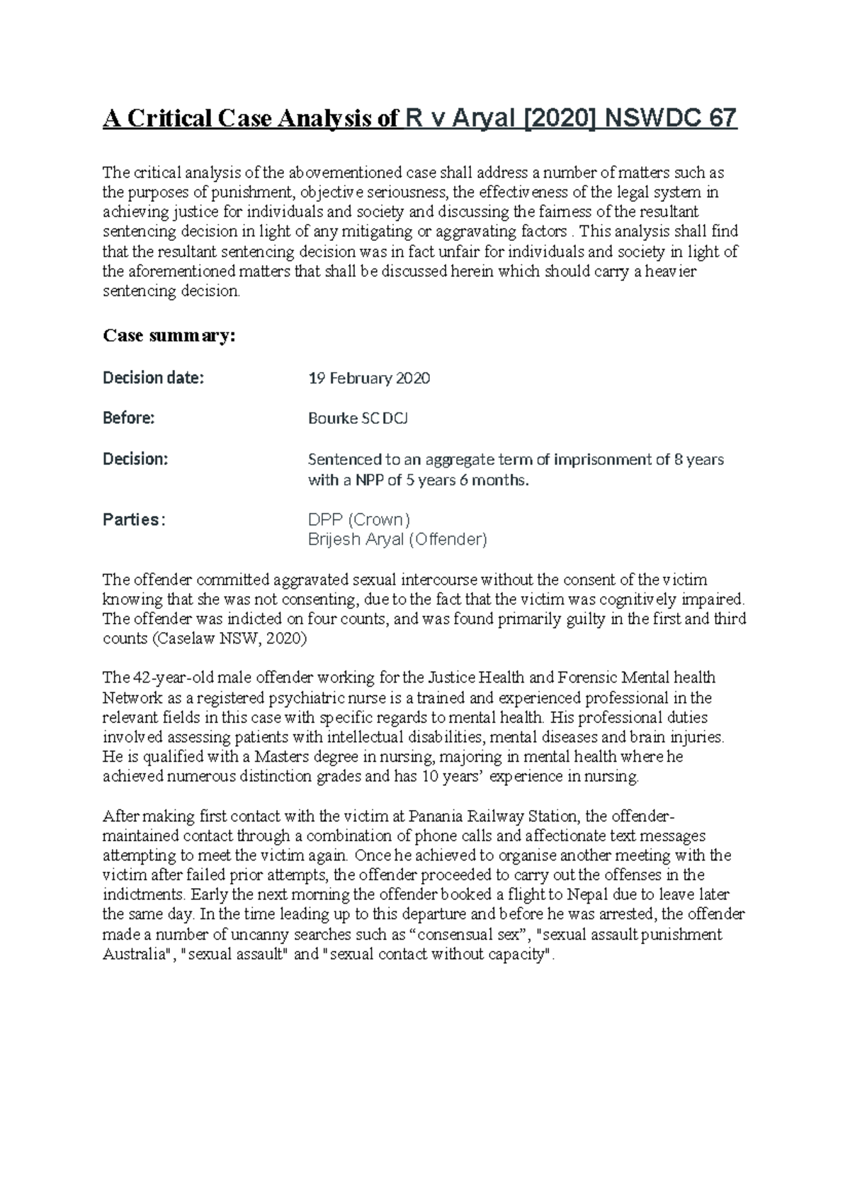 Thabiso Molai- Critical Case Analysis - A Critical Case Analysis of R v ...