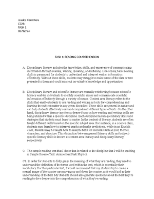 D091-Task 1- PASSED - Jessica Carothers TASK 1 D 12/5/ TASK 1 ...