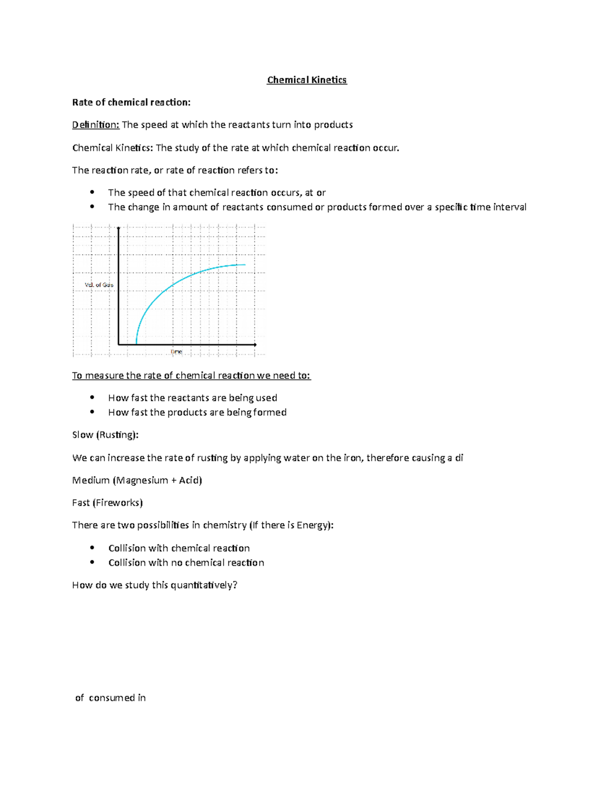 Chemical Kinetics Notes - Chemical Kinetics Rate of chemical reaction ...