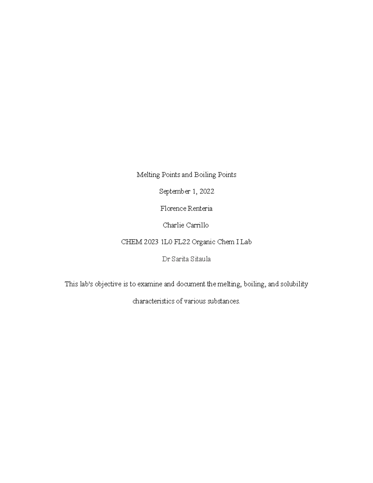 Experiment 1 Melting Points and Boiling Points - Melting Points and ...