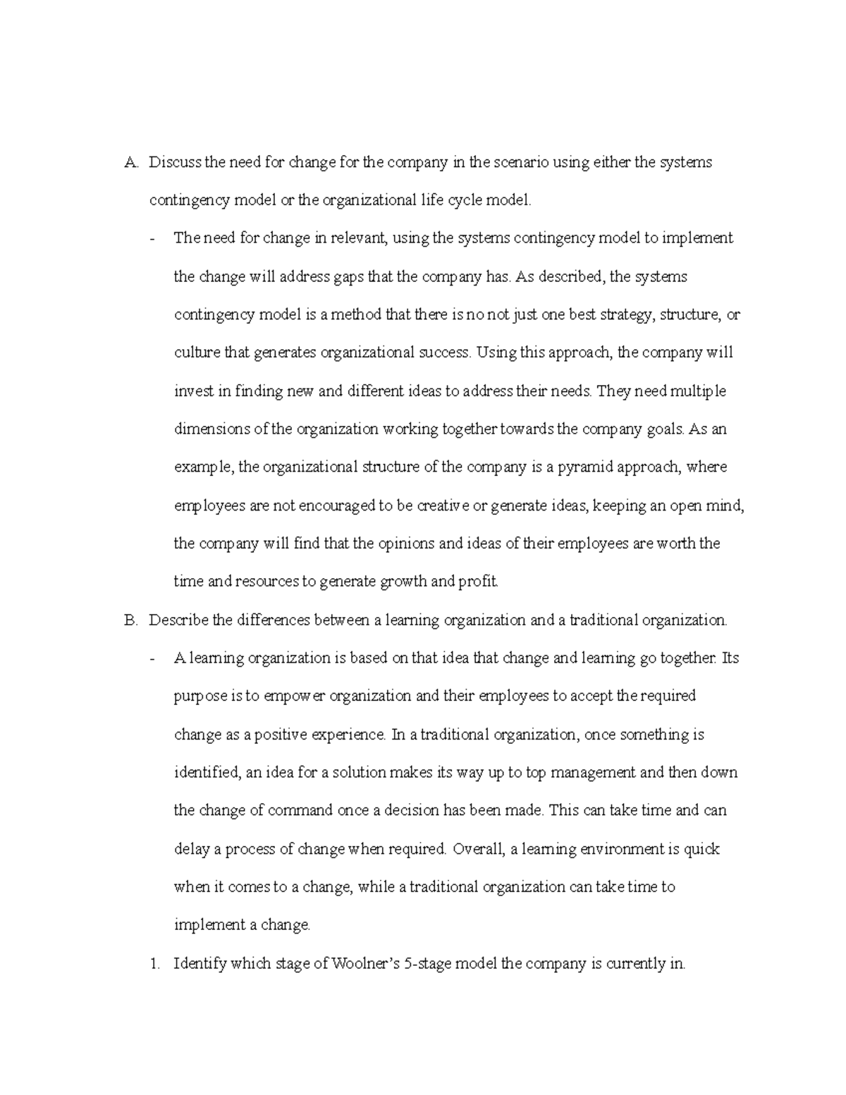 C721 - Task 1 Revised - PA and OA - A. Discuss the need for change for ...