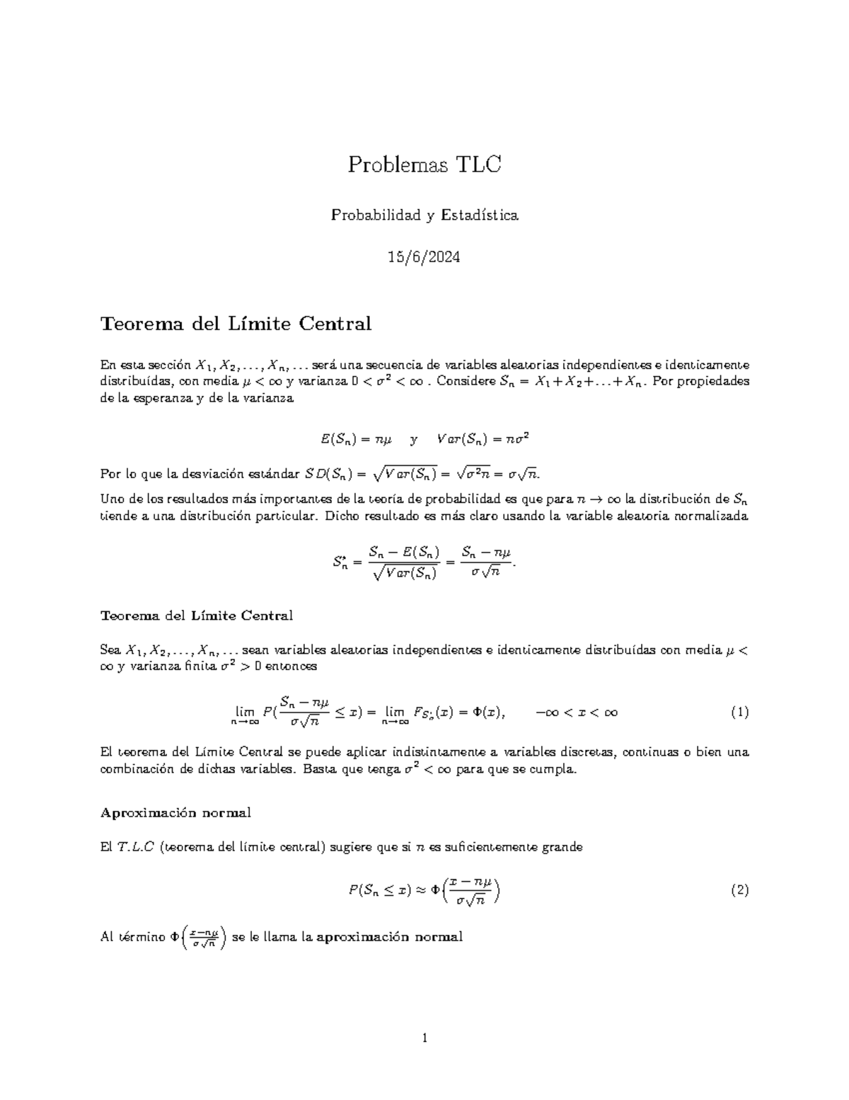 Teorema del límite central introducción - Problemas TLC Probabilidad y ...