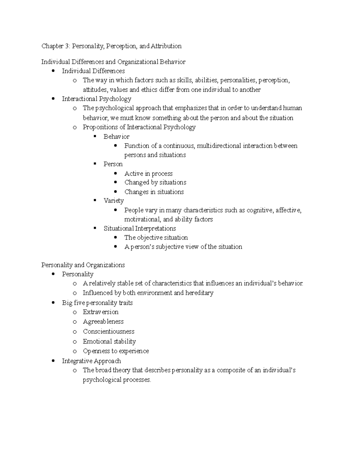 Organizational Behavior Summary Sheet Chapter 3 - Chapter 3 ...