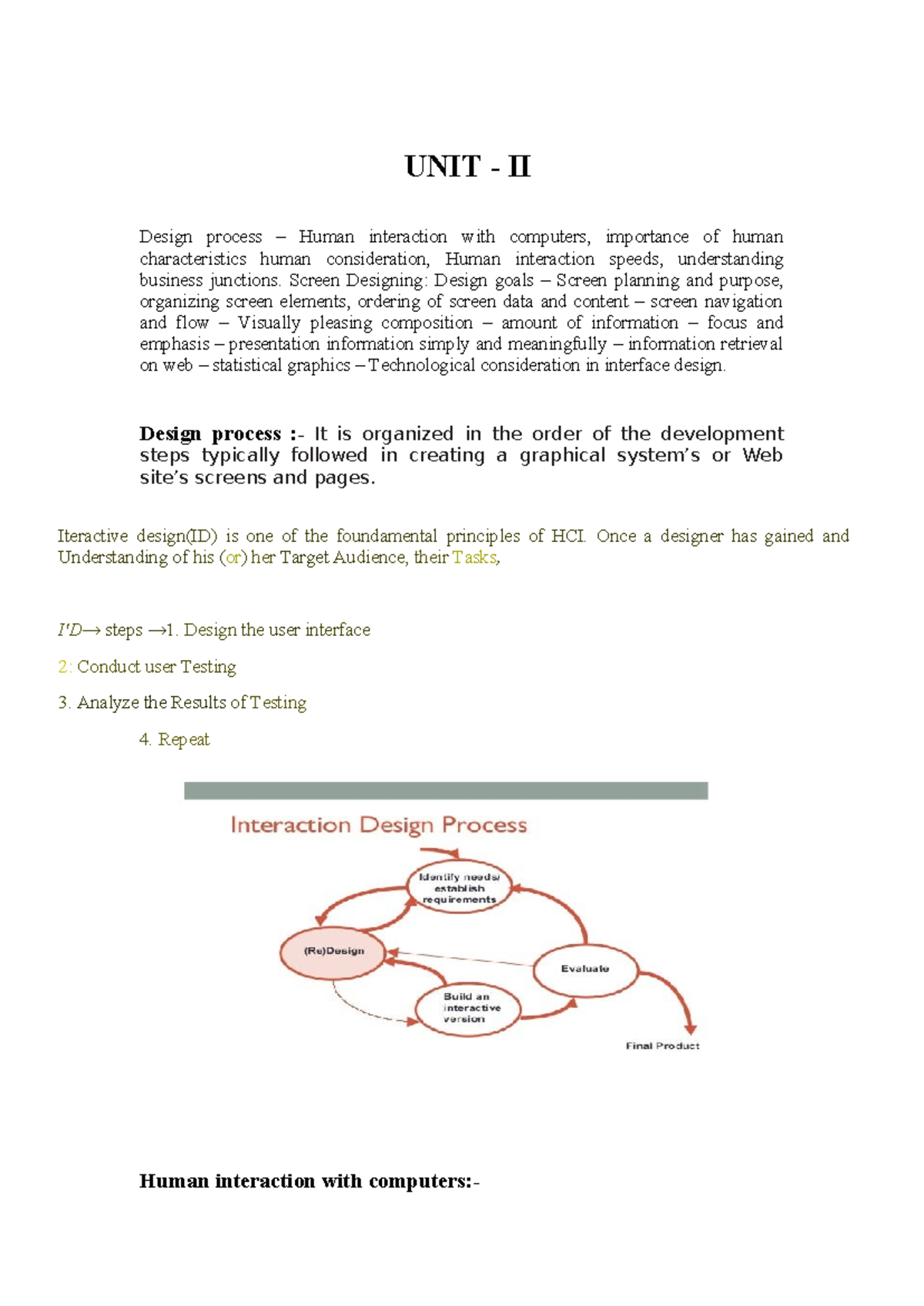 UNIT-II Part-1 - Unit-2 (R18)JUNTH Syllabus - UNIT - II Design process – Human interaction with ...