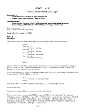 Lab2 - This is Lab02 in BCI433 - BCI433 – Lab 2 Objectives: Introduction to RDi (IBM Rational ...