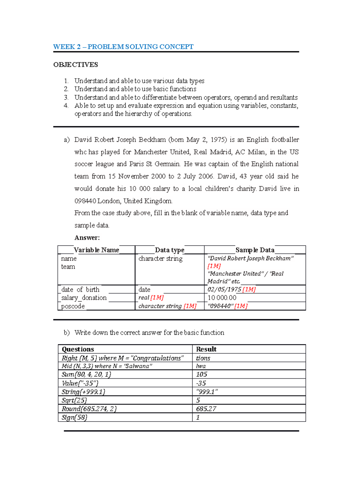 Answer schema LS 2 - nice - WEEK 2 – PROBLEM SOLVING CONCEPT OBJECTIVES ...