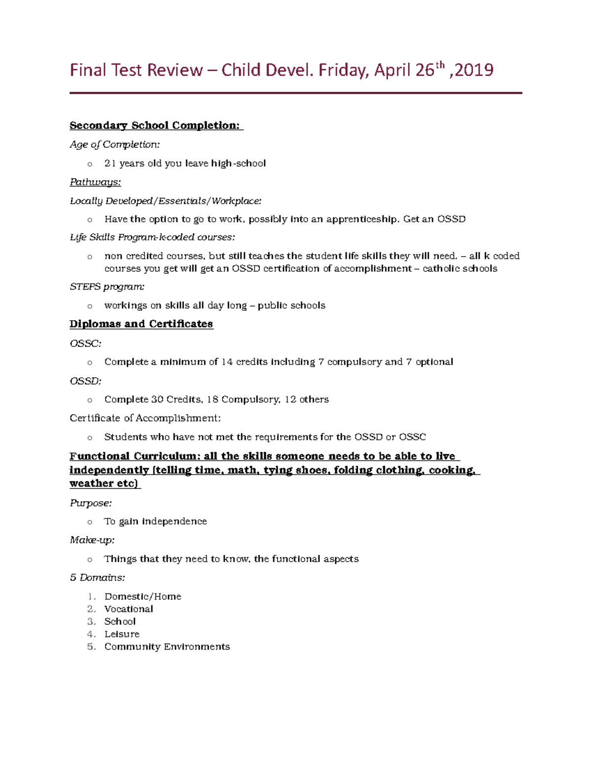 Child Dev. Review - Final Test Review – Child Devel. Friday, April 26 ...