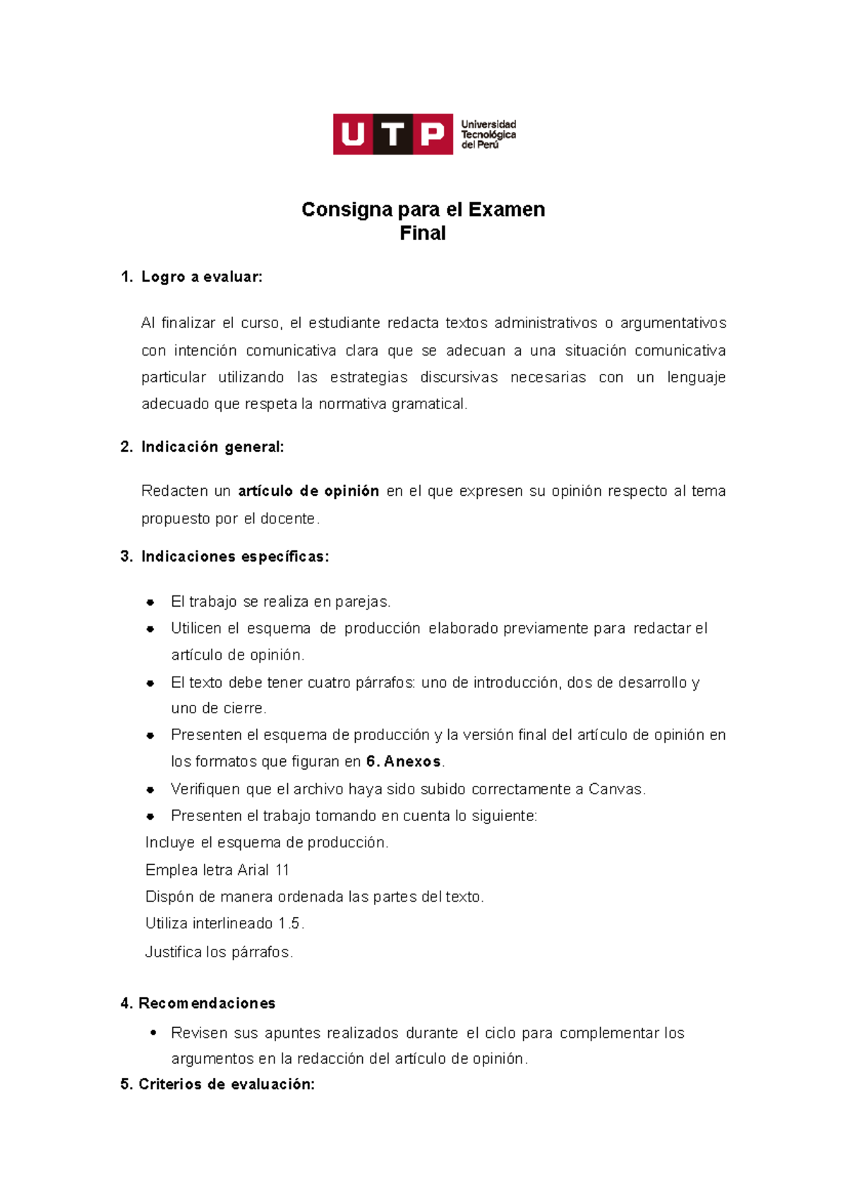 Consigna para el Examen Final Pdf To Word - Consigna para el Examen Final Logro a evaluar: Al ...