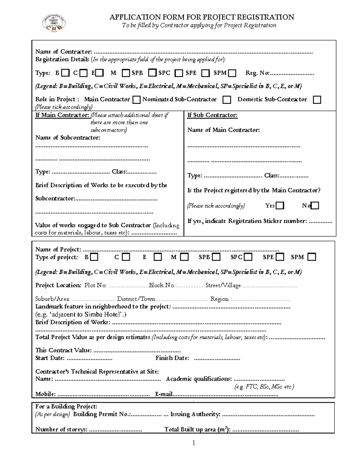 Project Registration FORM - 1 Name of Contractor: - Studocu