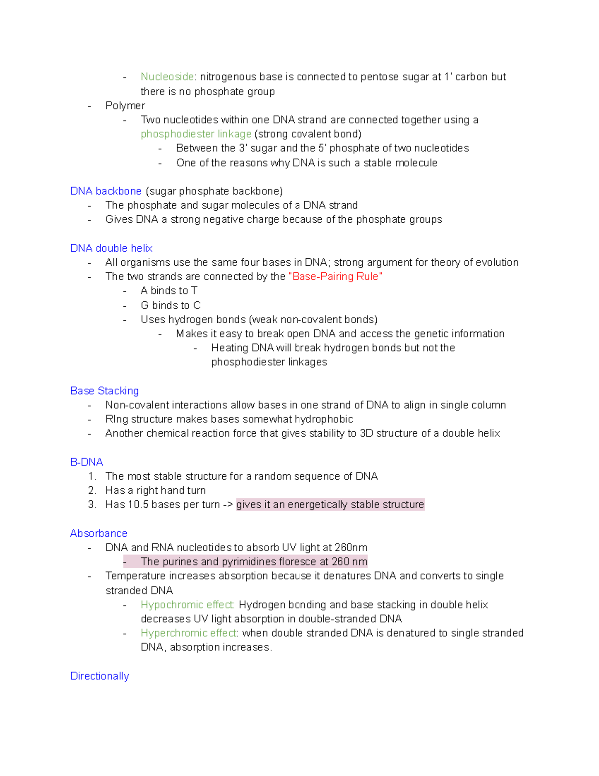 BIO 344 1-3 - DNA - Nucleoside: nitrogenous base is connected to pentose sugar at 1’ carbon but ...