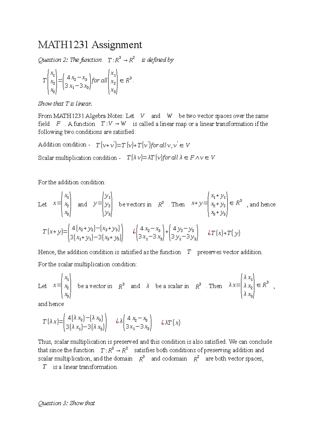 MATH1231 Assignment - MATH1231 - UNSW Sydney - Studocu