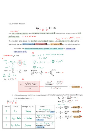 Chemical Reaction Engineering Practice Problem 1 - 583305 Chemical ...