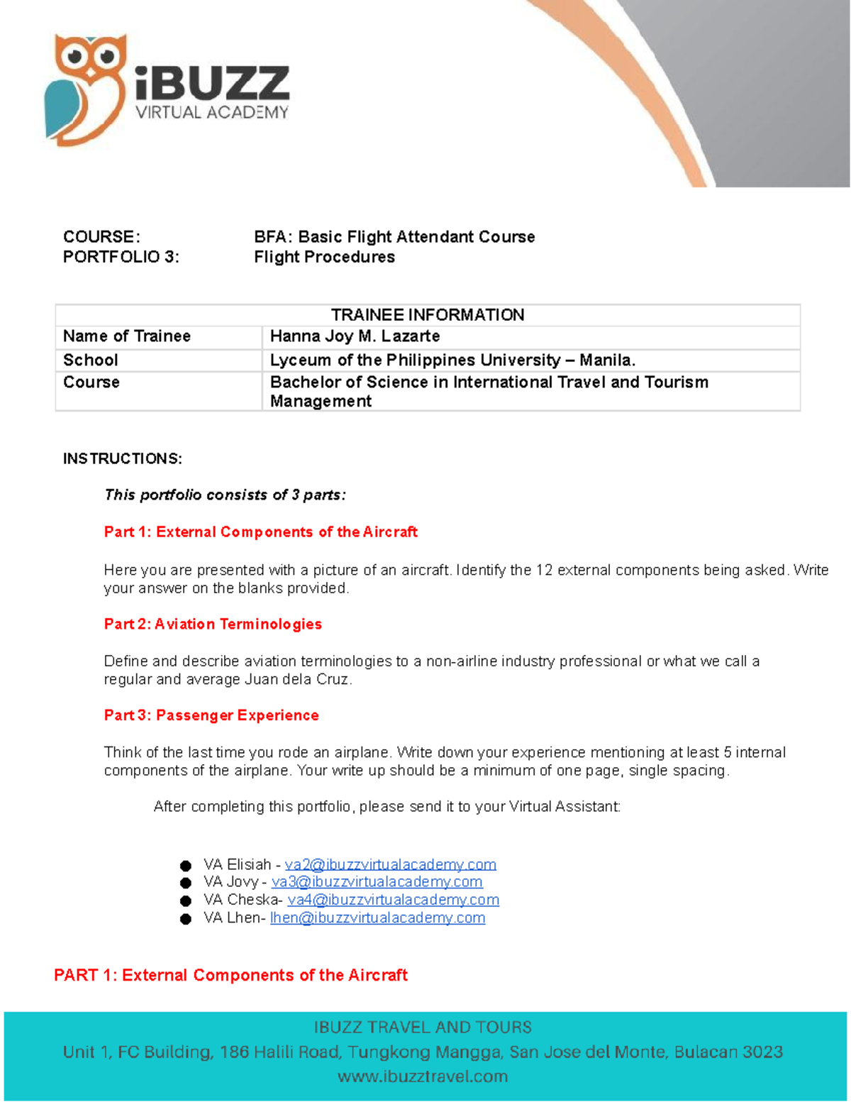 BFA Portfolio 3 - lazarte - COURSE: BFA: Basic Flight Attendant Course ...