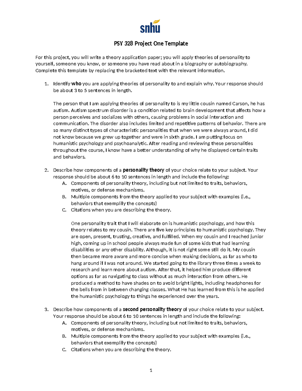 PSY 328 Project ONE Complete - PSY 328 Project One Template For this ...