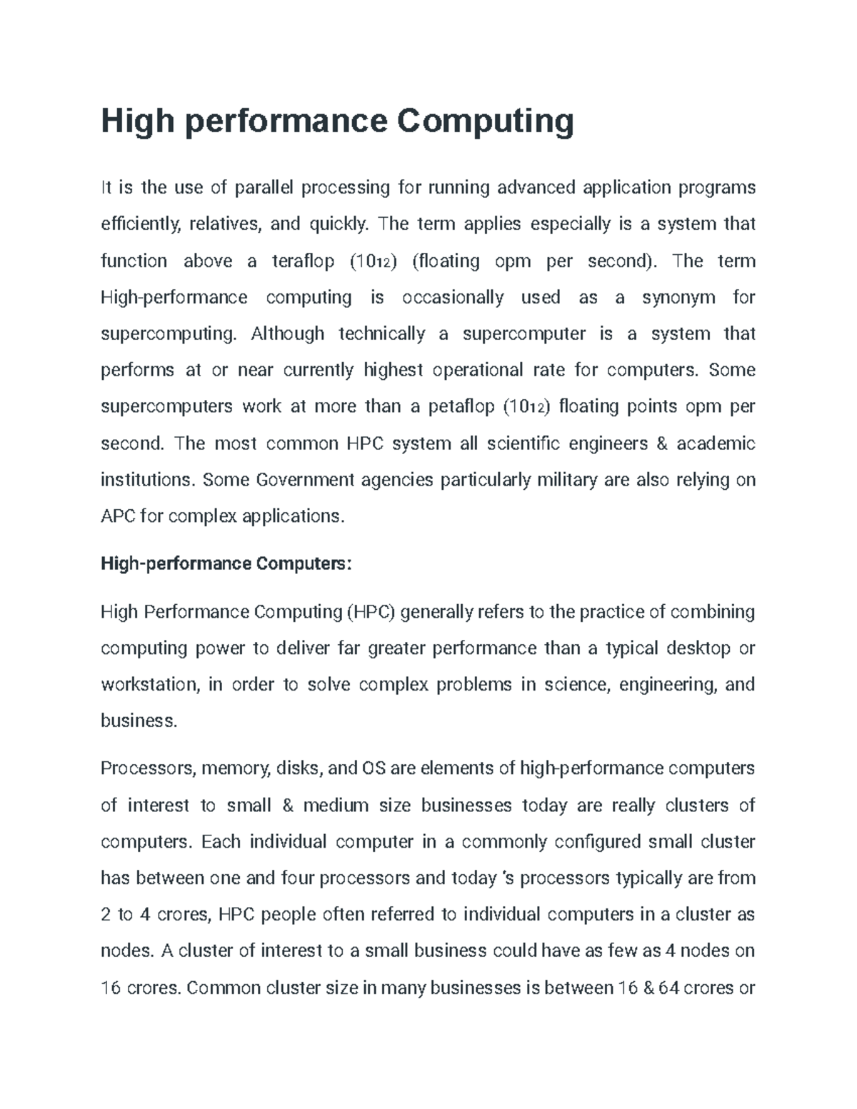 List the design objectives of HPC and HTC - High performance Computing ...