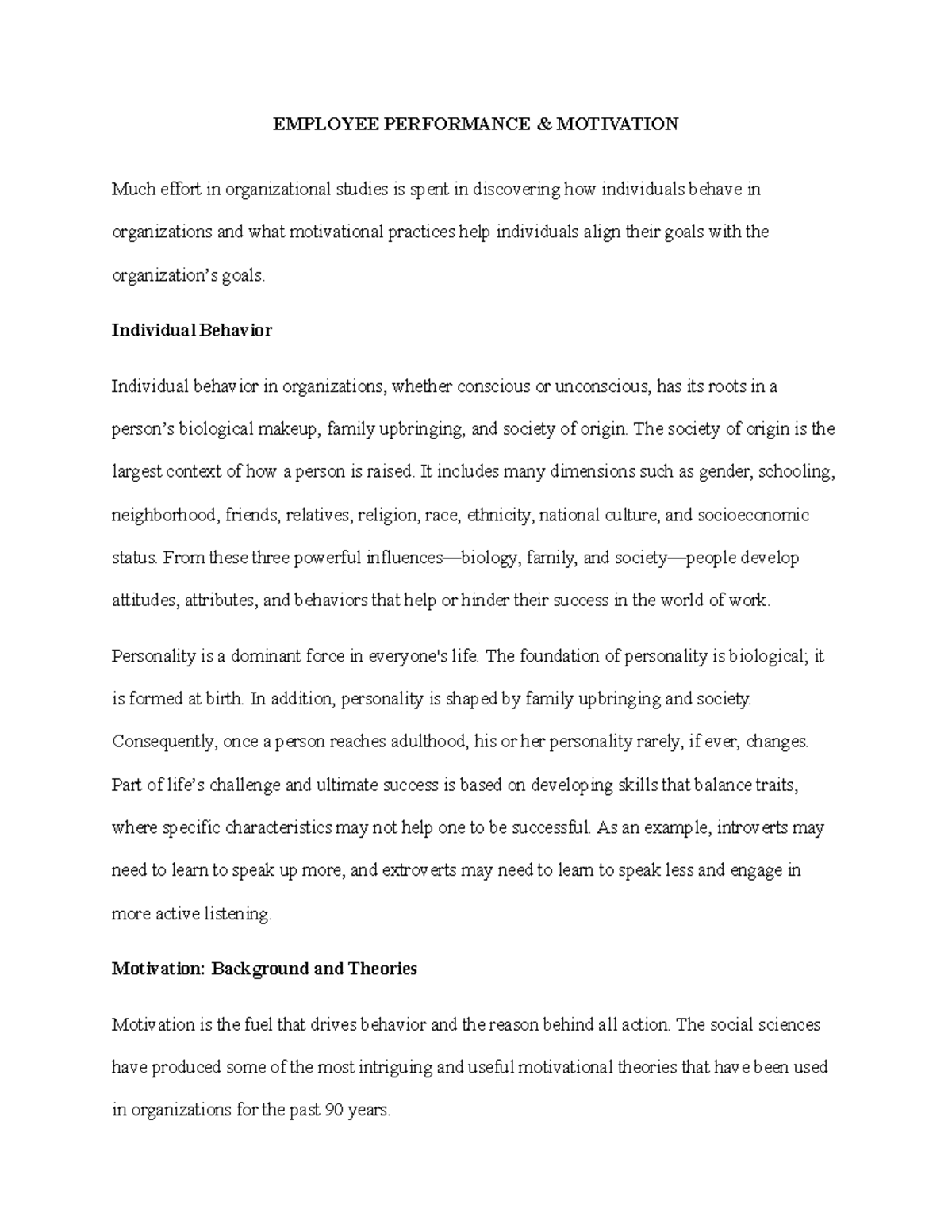 Employee Motivation & Performance in Employee Training and Development ...