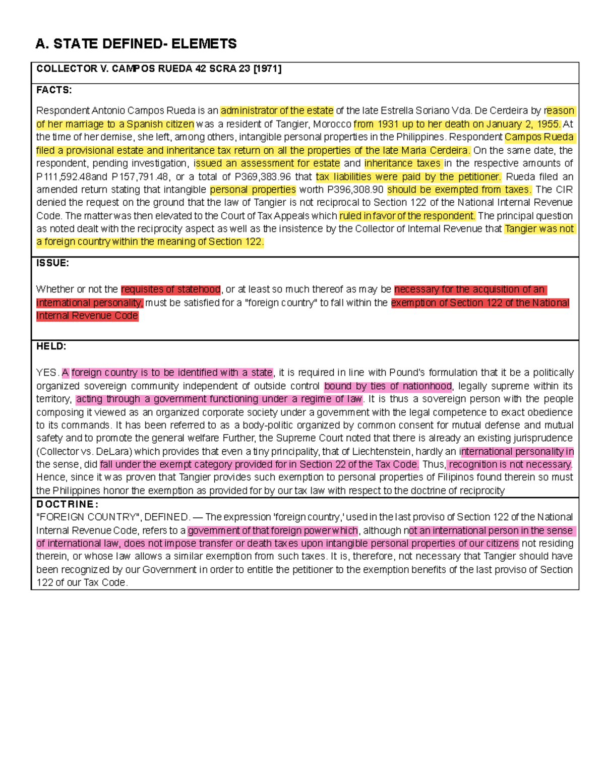IV- State- Define- Territory - A. STATE DEFINED- ELEMETS COLLECTOR V ...