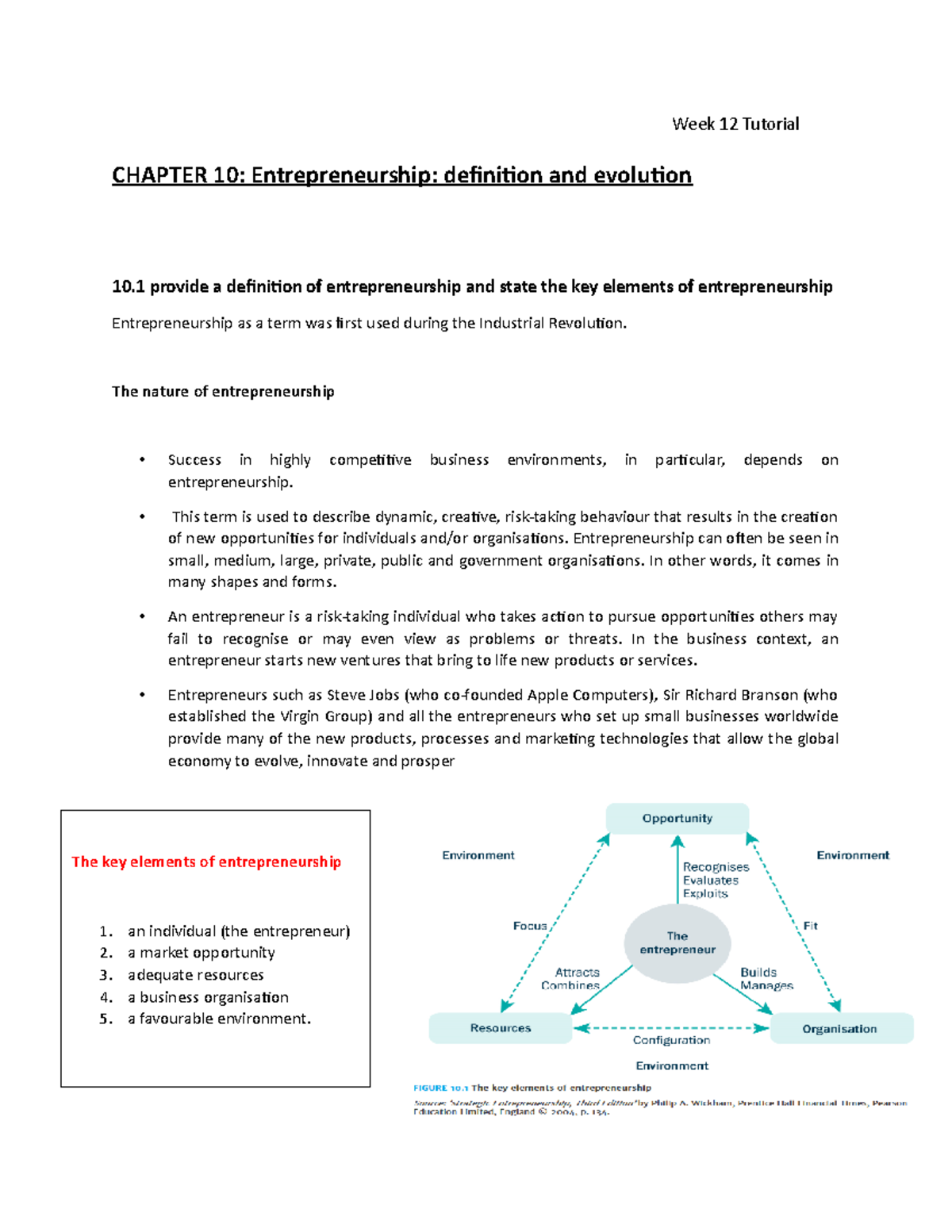 Week 12 Tutorial - Week 12 summary/notes - Week 12 Tutorial CHAPTER 10 ...