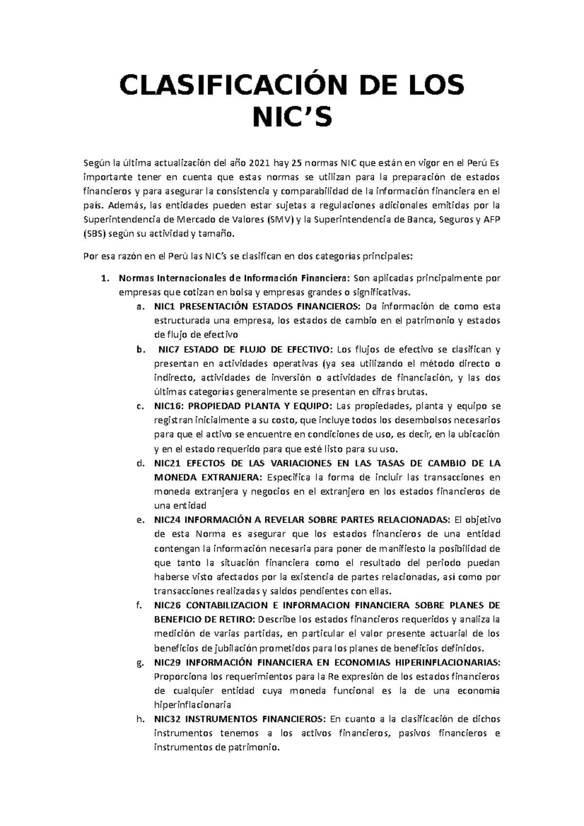 Clasificación DE LOS NIC - CLASIFICACIÓN DE LOS NIC’S Según la última ...