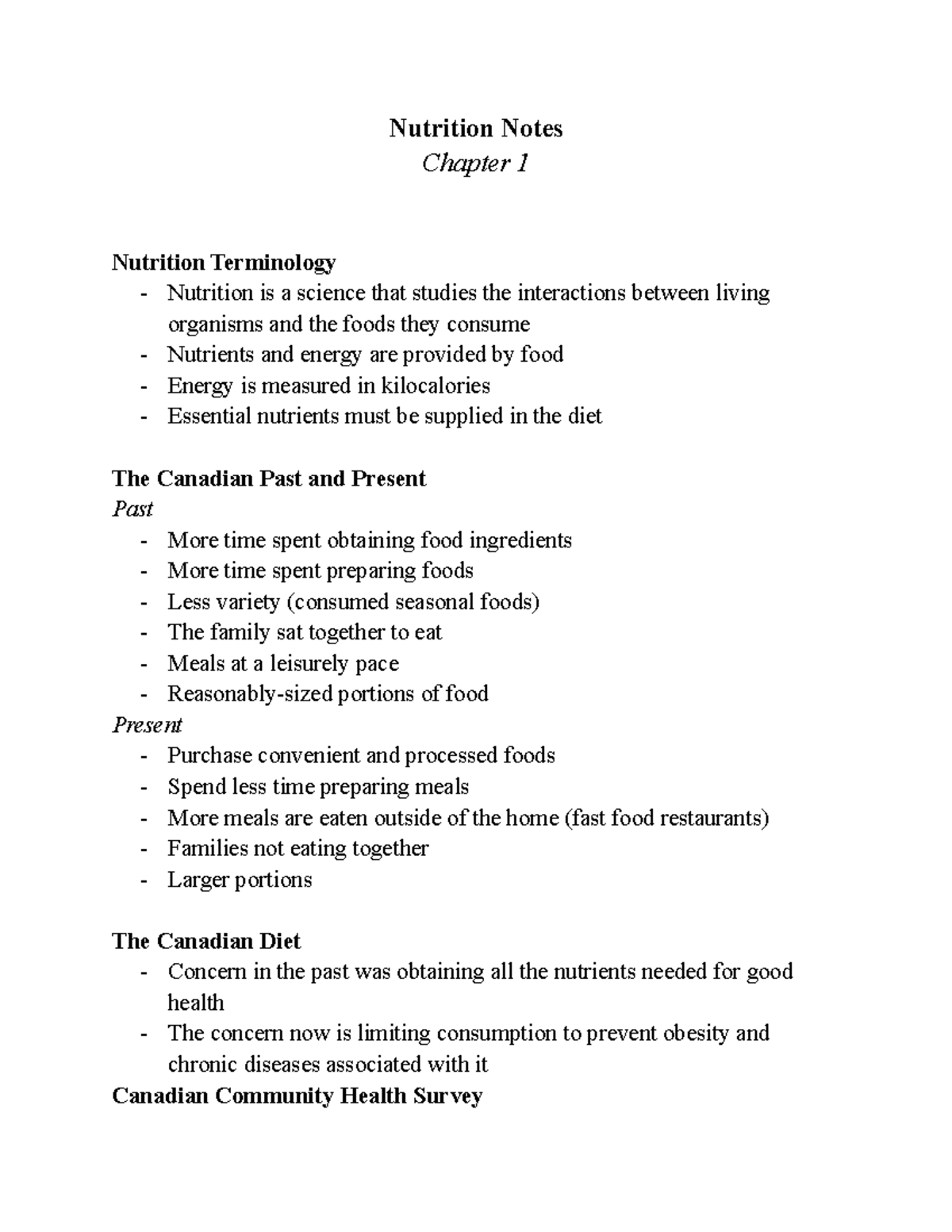 NUTR 100 Part 1 - N/A - Nutrition Notes Chapter 1 Nutrition Terminology ...