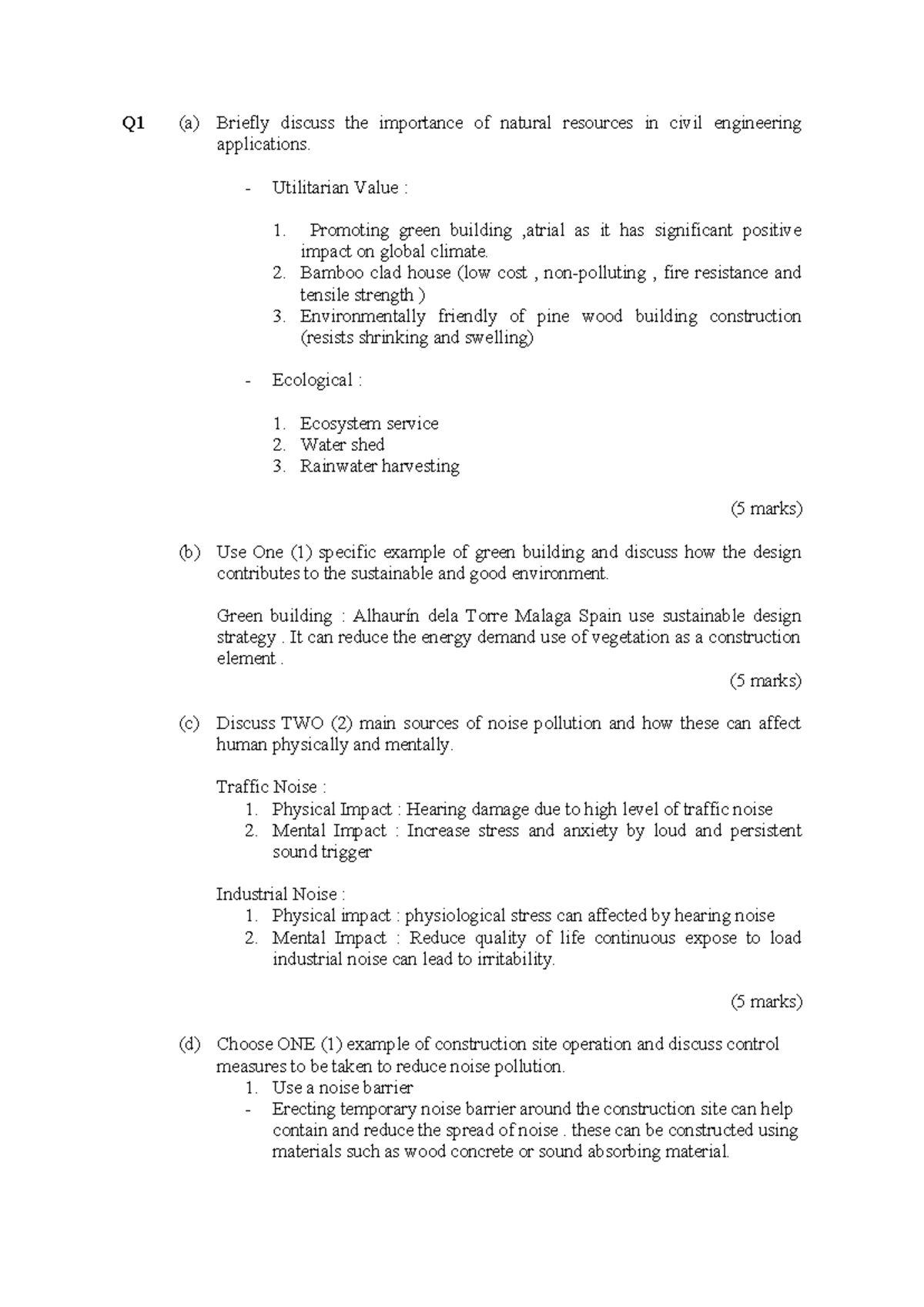 CQI question - cqi - Q1 (a) Briefly discuss the importance of natural ...