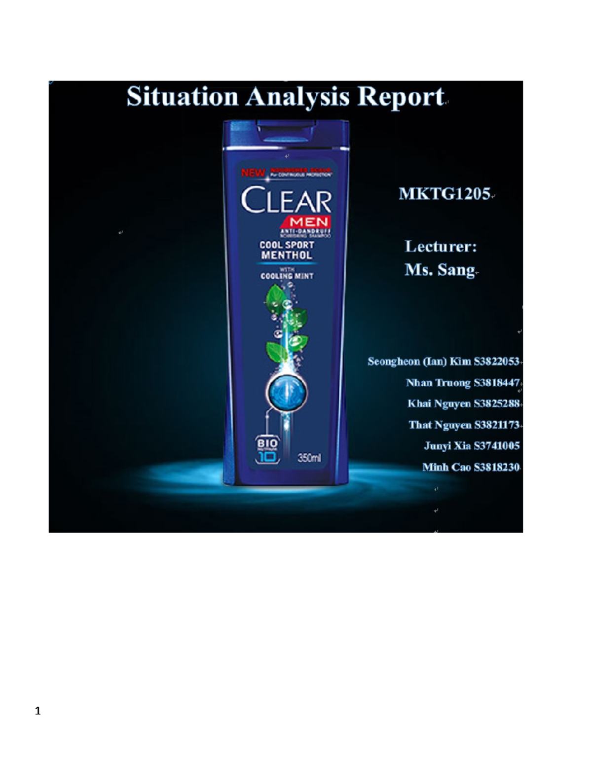Clear Men - powerpoint - Report Cover Page TABLE OF CONTENT Situation ...