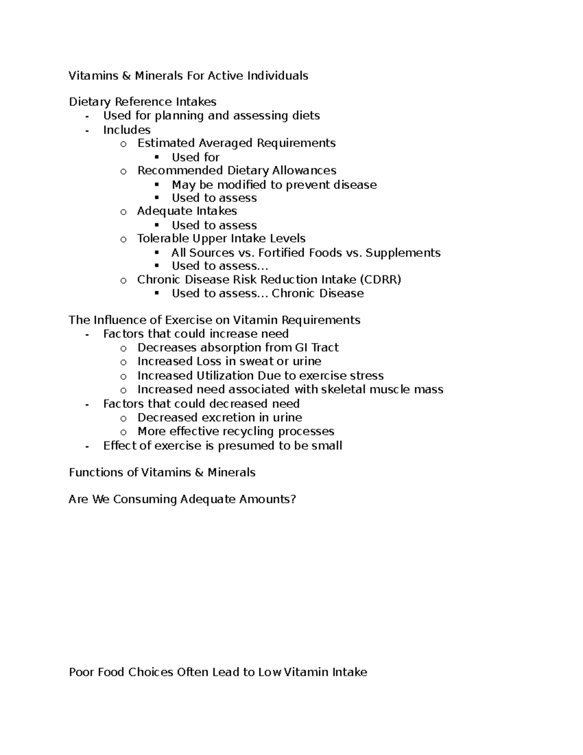 Sports Nutrition- Unit 2 Notes - Vitamins & Minerals For Active ...