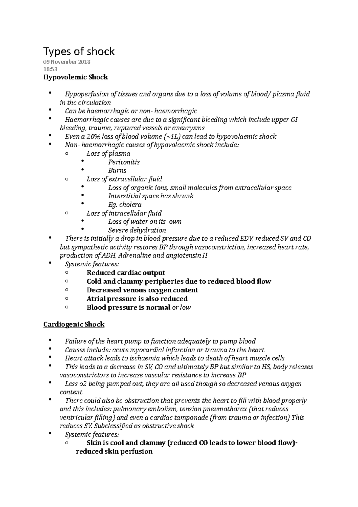 Types of shock - Lecture notes 7 - Types of shock 09 November 2018 18 ...